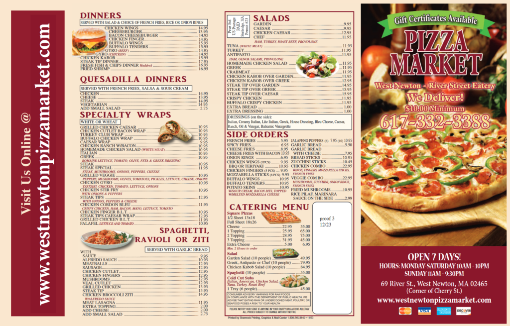 Our Menu - West Newton Pizza Market